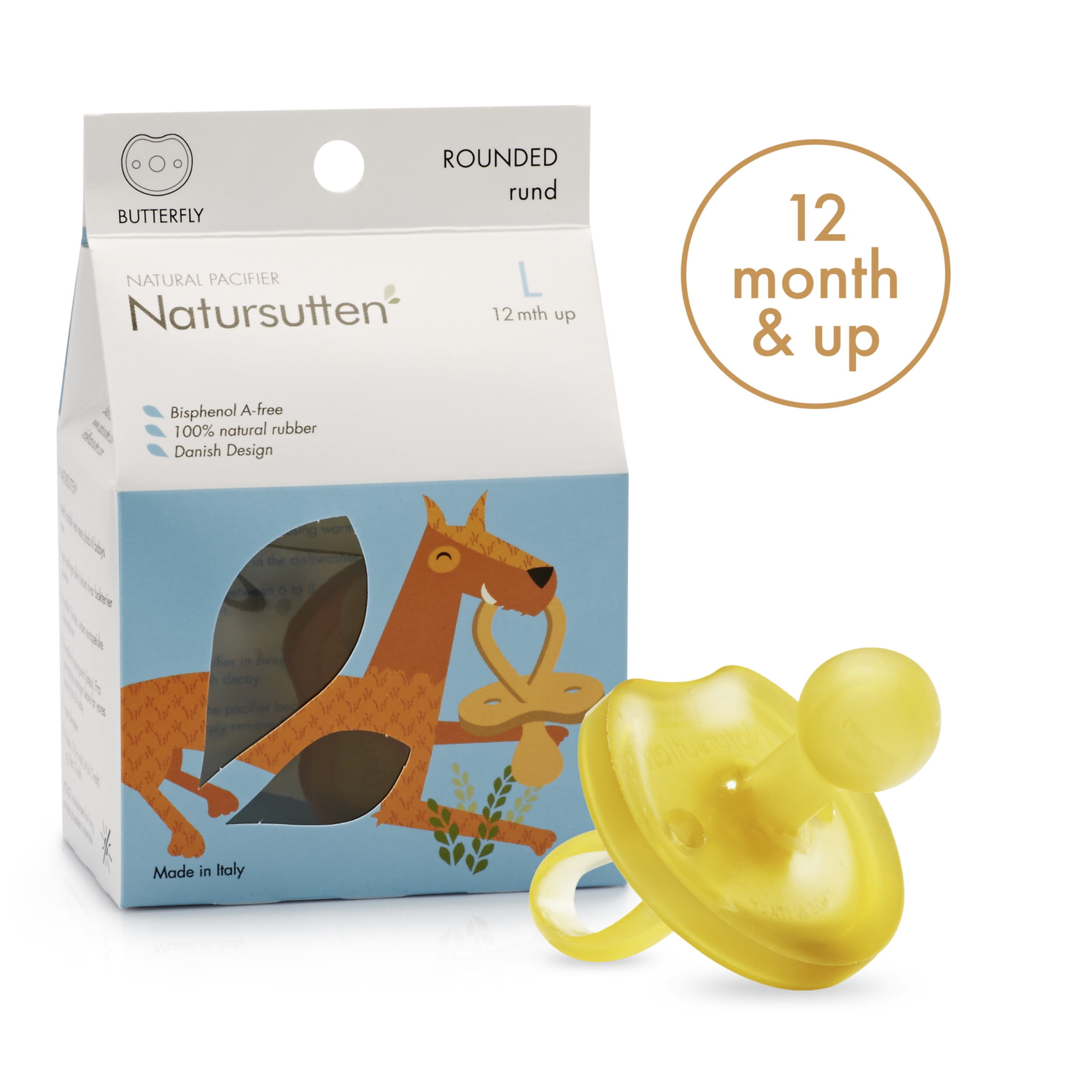 Natursutten Pacifier 12+ Months, Butterfly Rounded Baby Pacifier ...