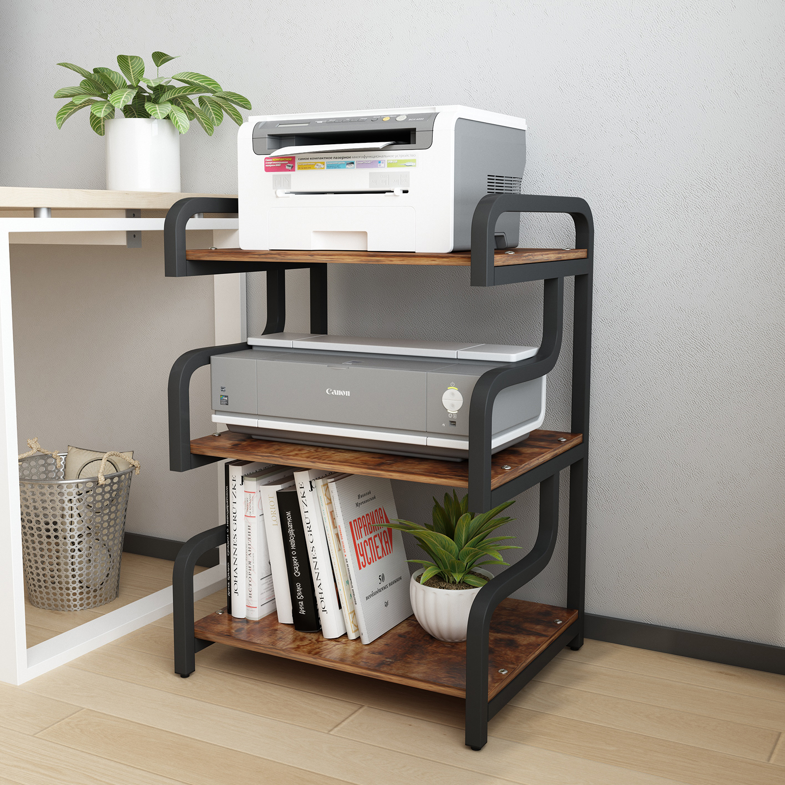 Natwind 3-Tier Wooden Printer Stand, Multipurpose Storage Rack for Home ...