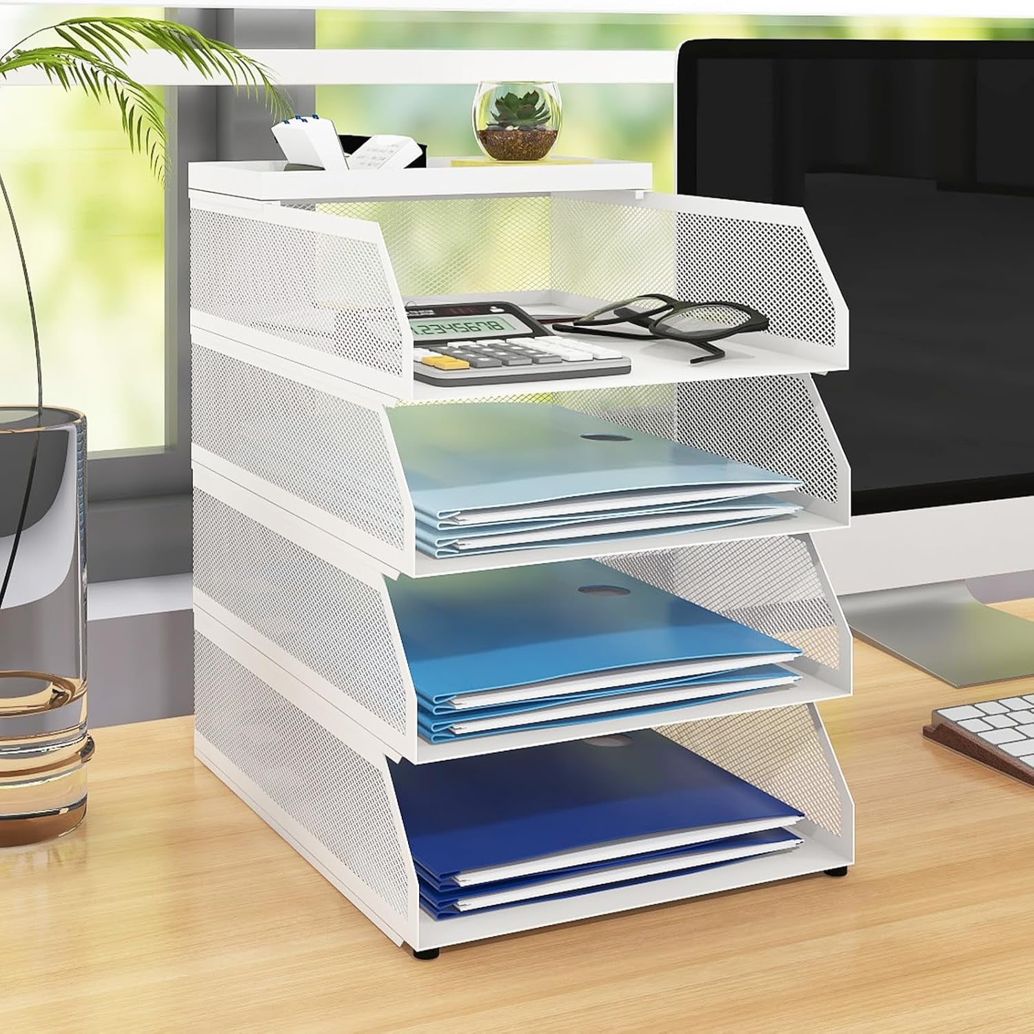 Natwind 4-Tier Stackable Paper Tray, Metal Mesh Desktop Organizer ...