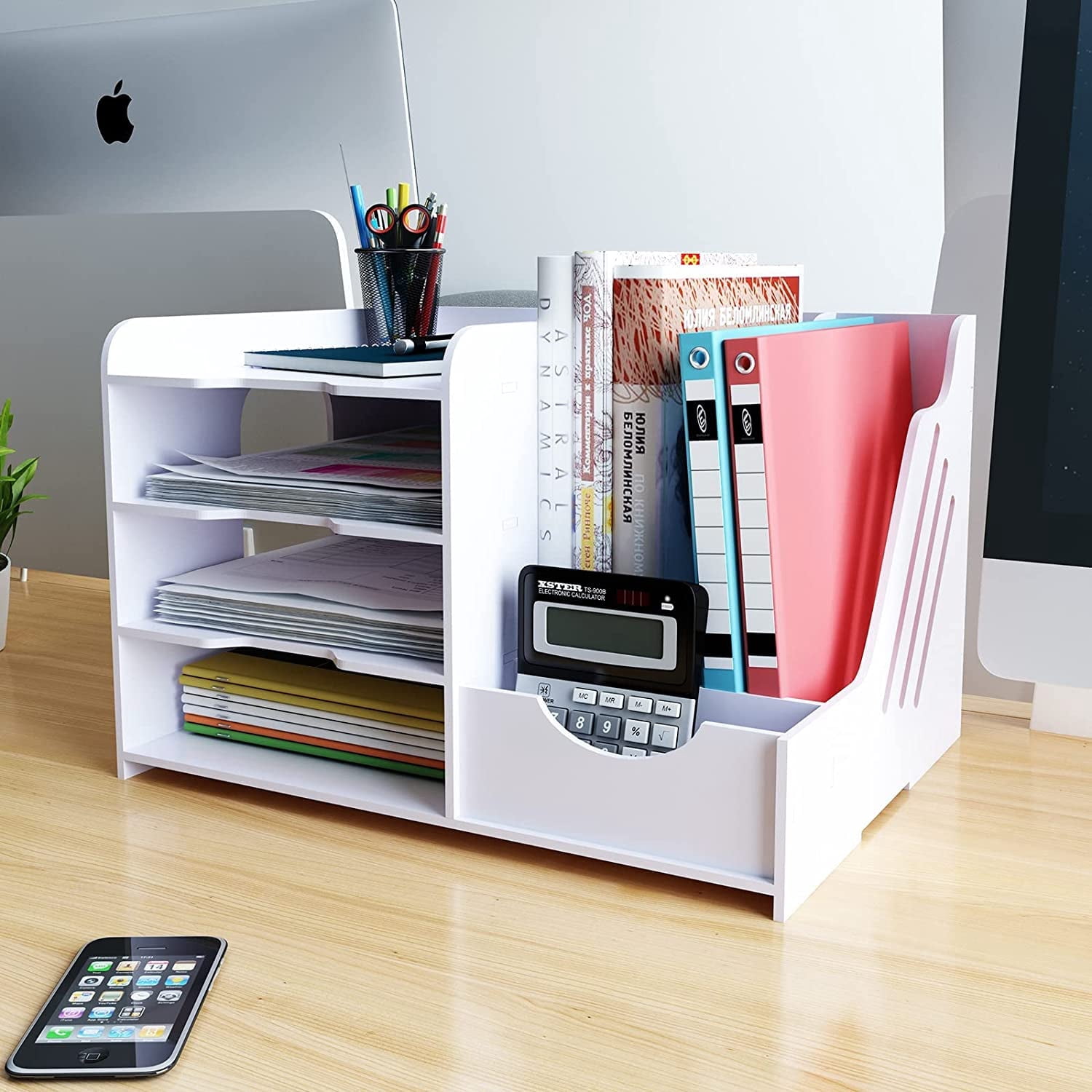 Natwind White Desktop Document Rack, 4-Tier Paper Organizer with File ...