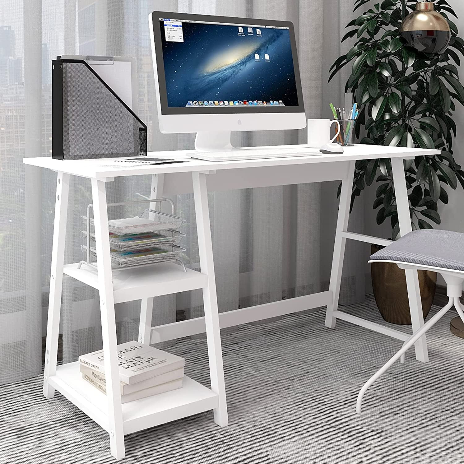 Natwind 47" White Desk Home Office Computer Working Study Table with 2 ...