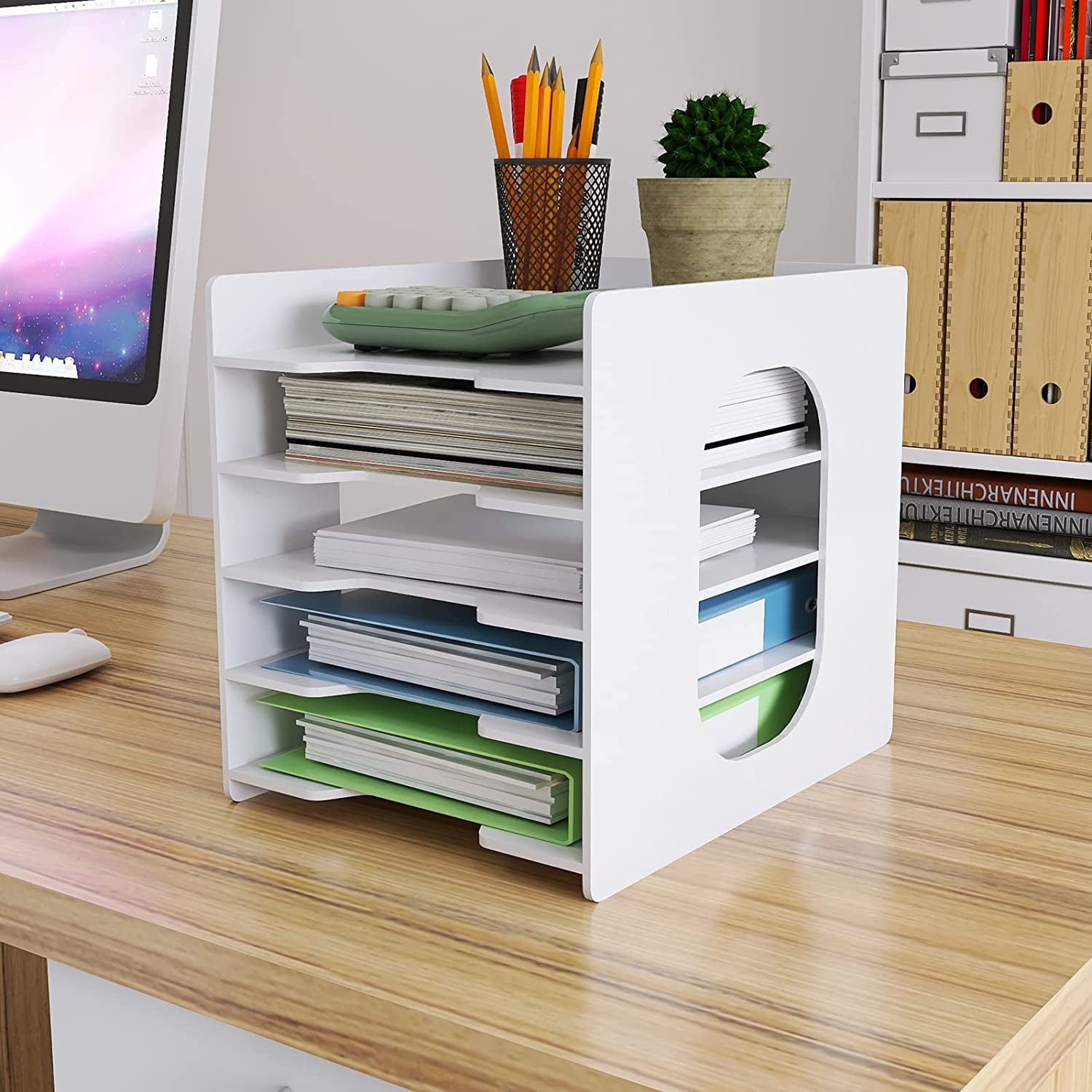 Natwind 5 Tiers Paper Organizer for Desk, White File Holder, Multi ...