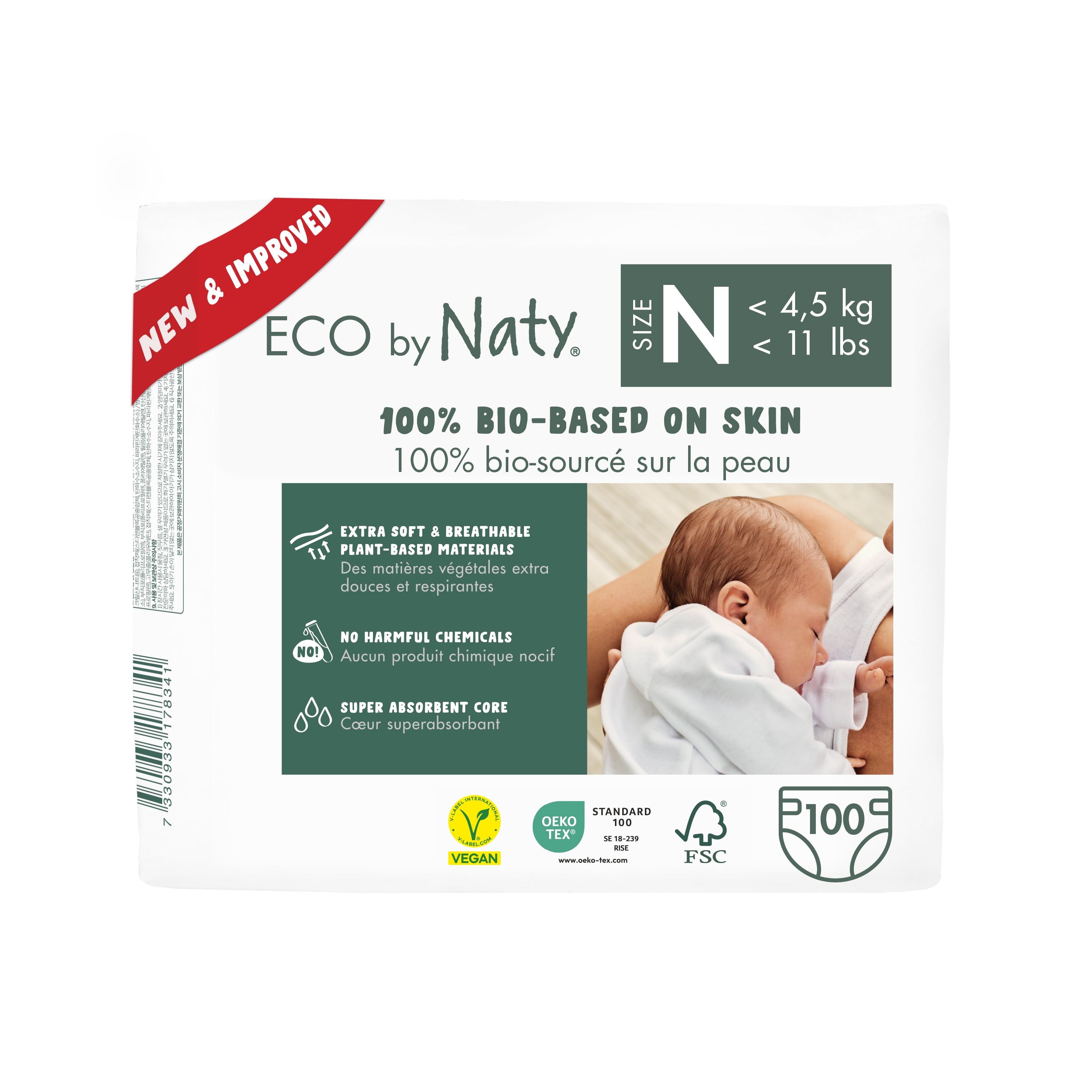 Eco by Naty Fully Compostable Baby Diapers, Size New Born, 100 Count ...