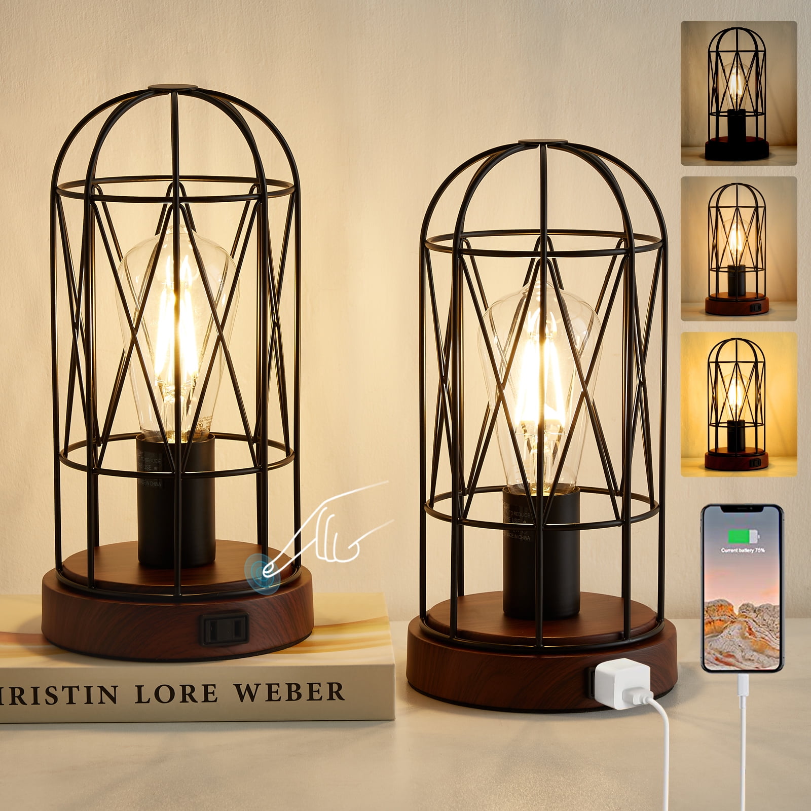 "NATYSWAN Industrial Table Lamps, Set of 2, 3-Way Dimmable Touch ...