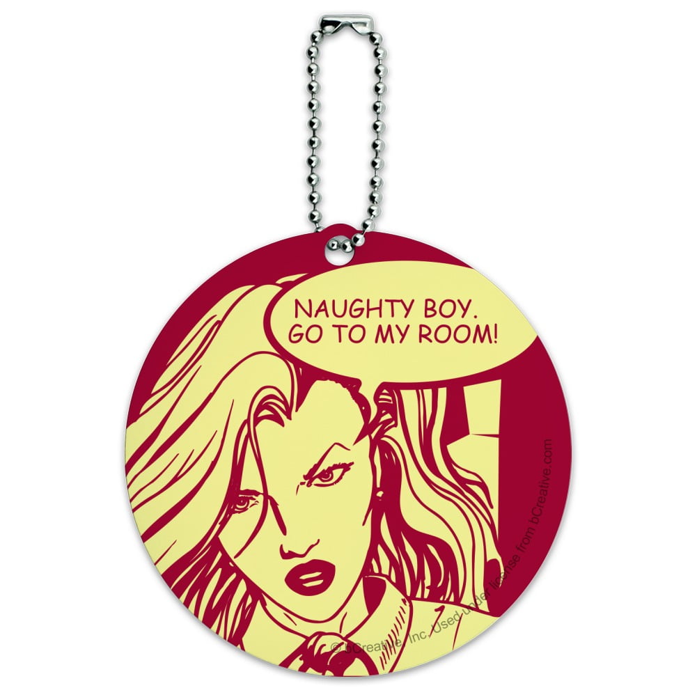 Naughty Boy Go To My Room Comic Funny Humor Round Luggage ID Tag Card ...