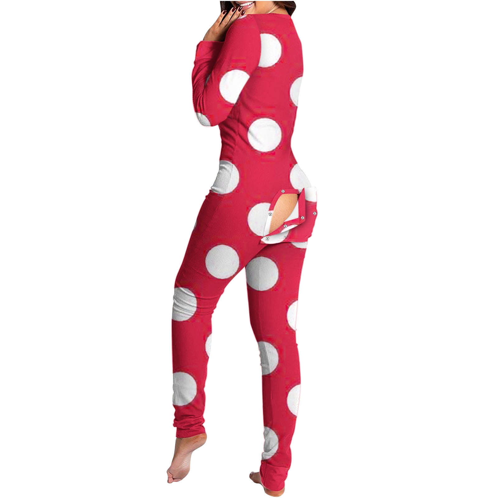 Naughty Butt Flap Pajama Onesie For Women Sexy One Piece Long Sleeve