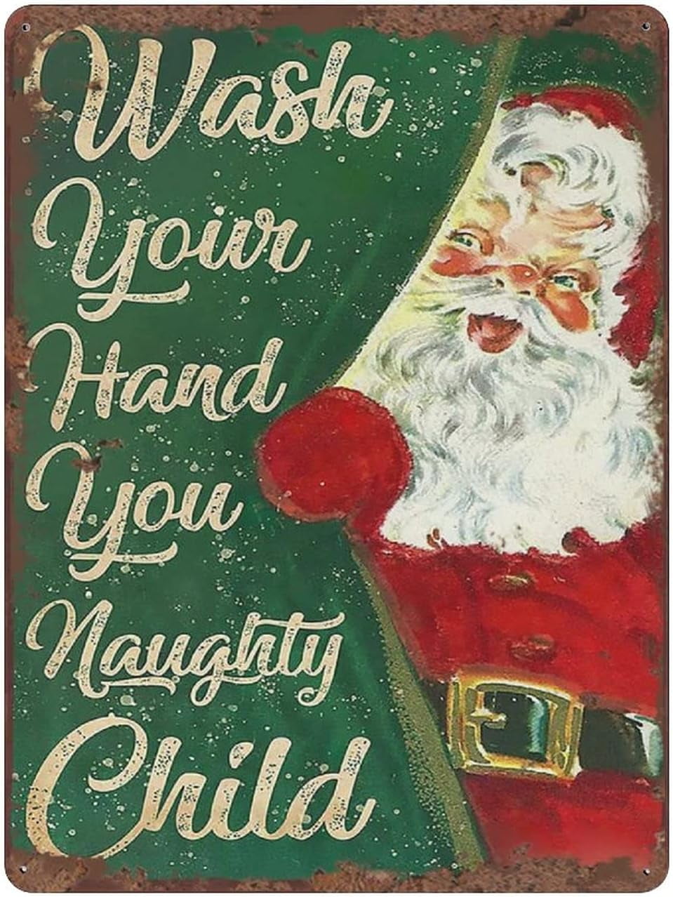 Naughty Child Santa Wash Your Hands Retro Tin Sign Funny Bathroom Decor ...