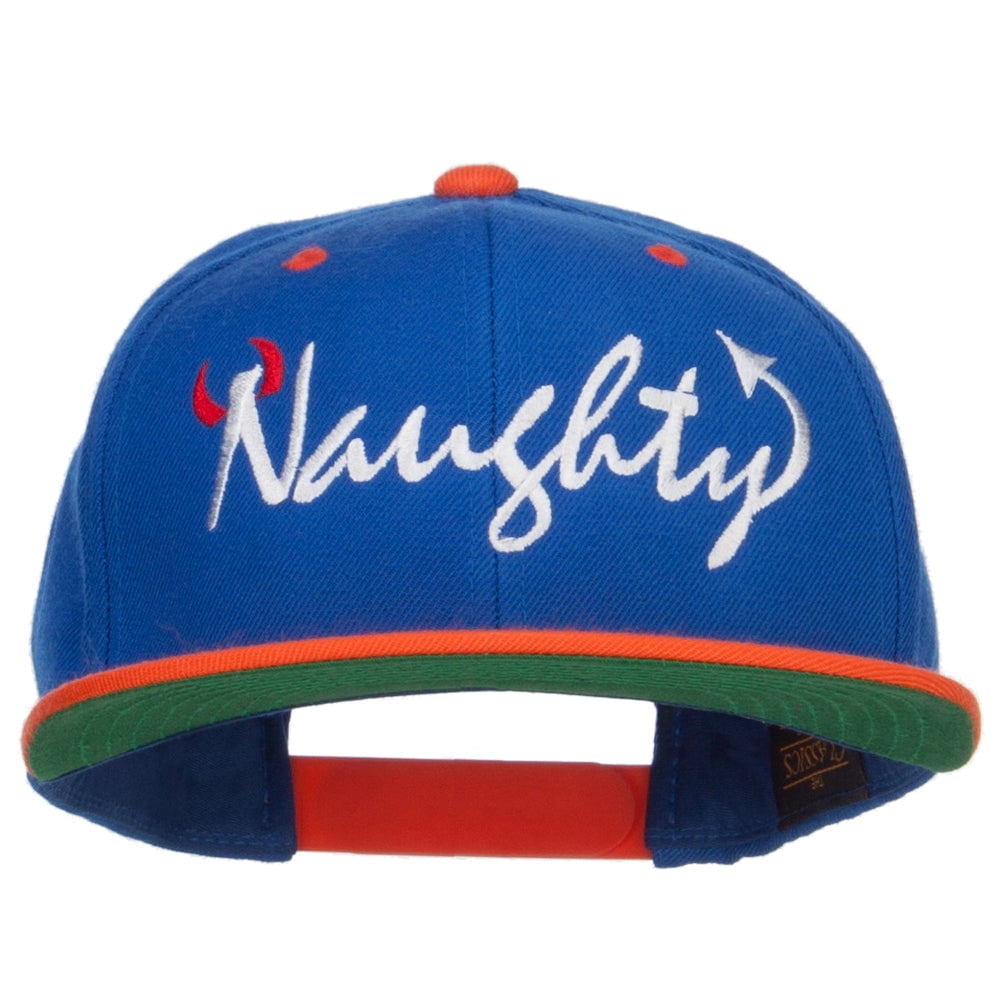 Naughty Devil Embroidered Two Tone Snapback - Royal Orange OSFM ...