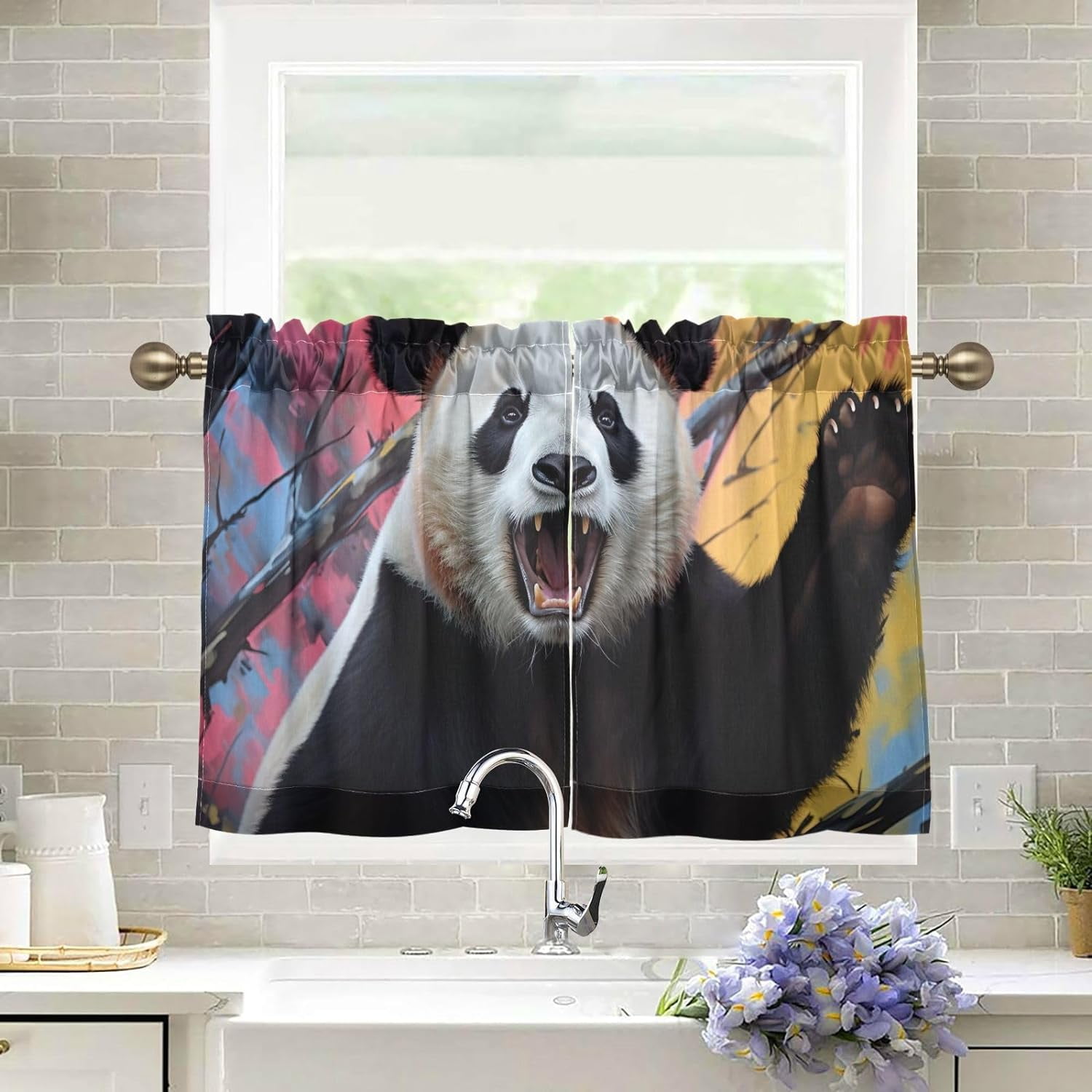 Naughty Panda Half Window Tier Curtains 36 Inch Blackout Thermal ...