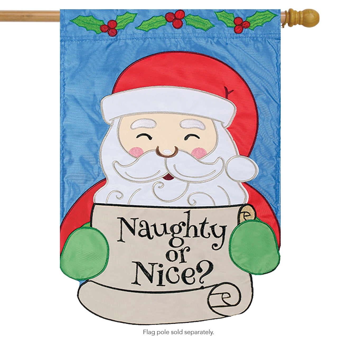 Naughty or Nice? Christmas Applique House Flag Santa Holiday 2 Sided 29 ...