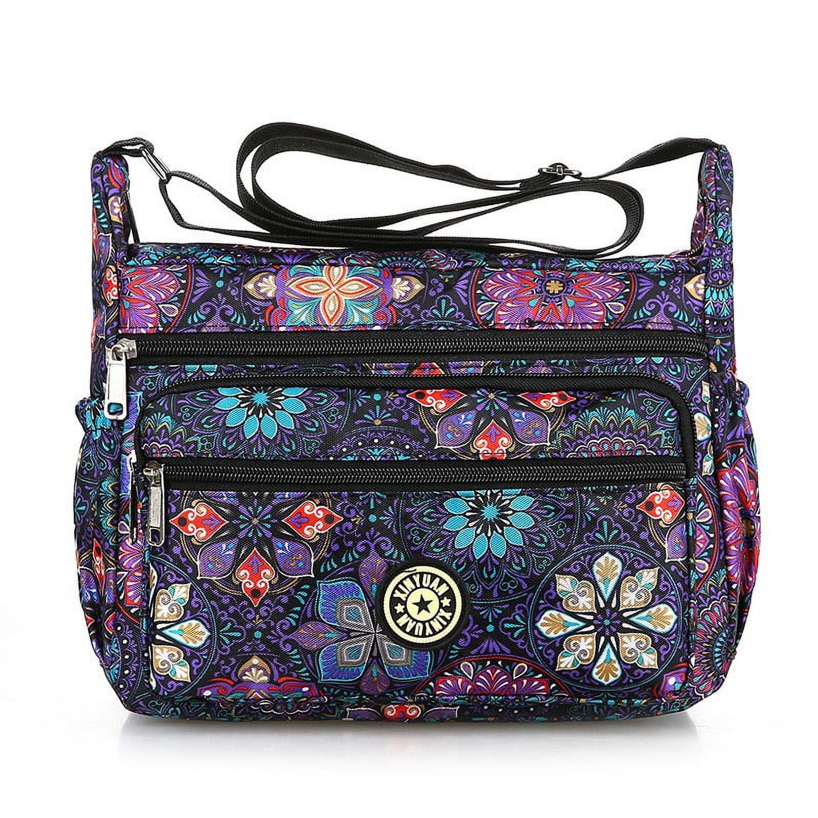 Nausy Nylon Floral Multi-Pocket Crossbody Purse Bags for Women Travel ...