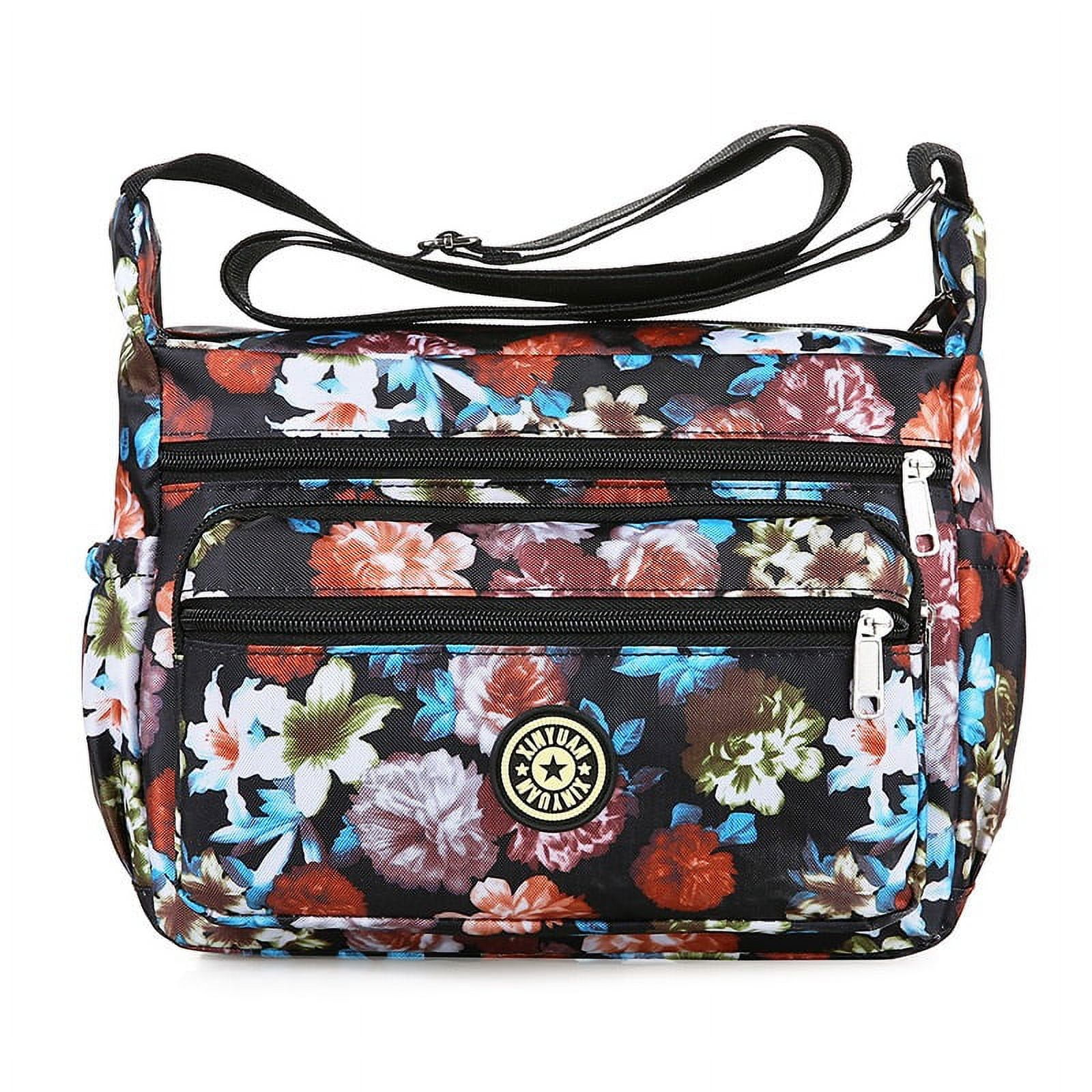 Nausy Nylon Floral Multi-Pocket Crossbody Purse Bags for Women Travel ...