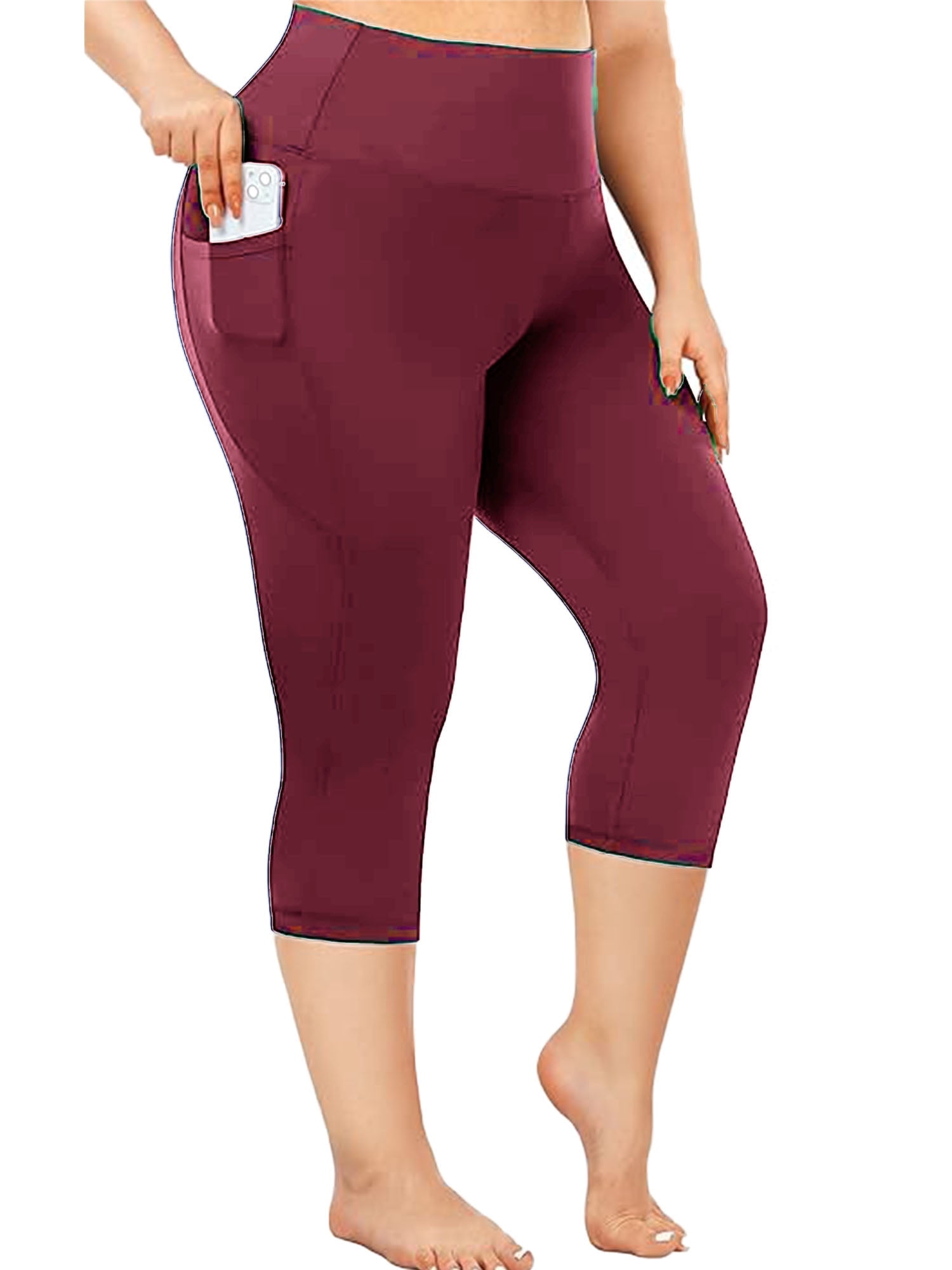 Nausy Yoga Capri Plus Size Leggings for Women with Pockets Tummy ...