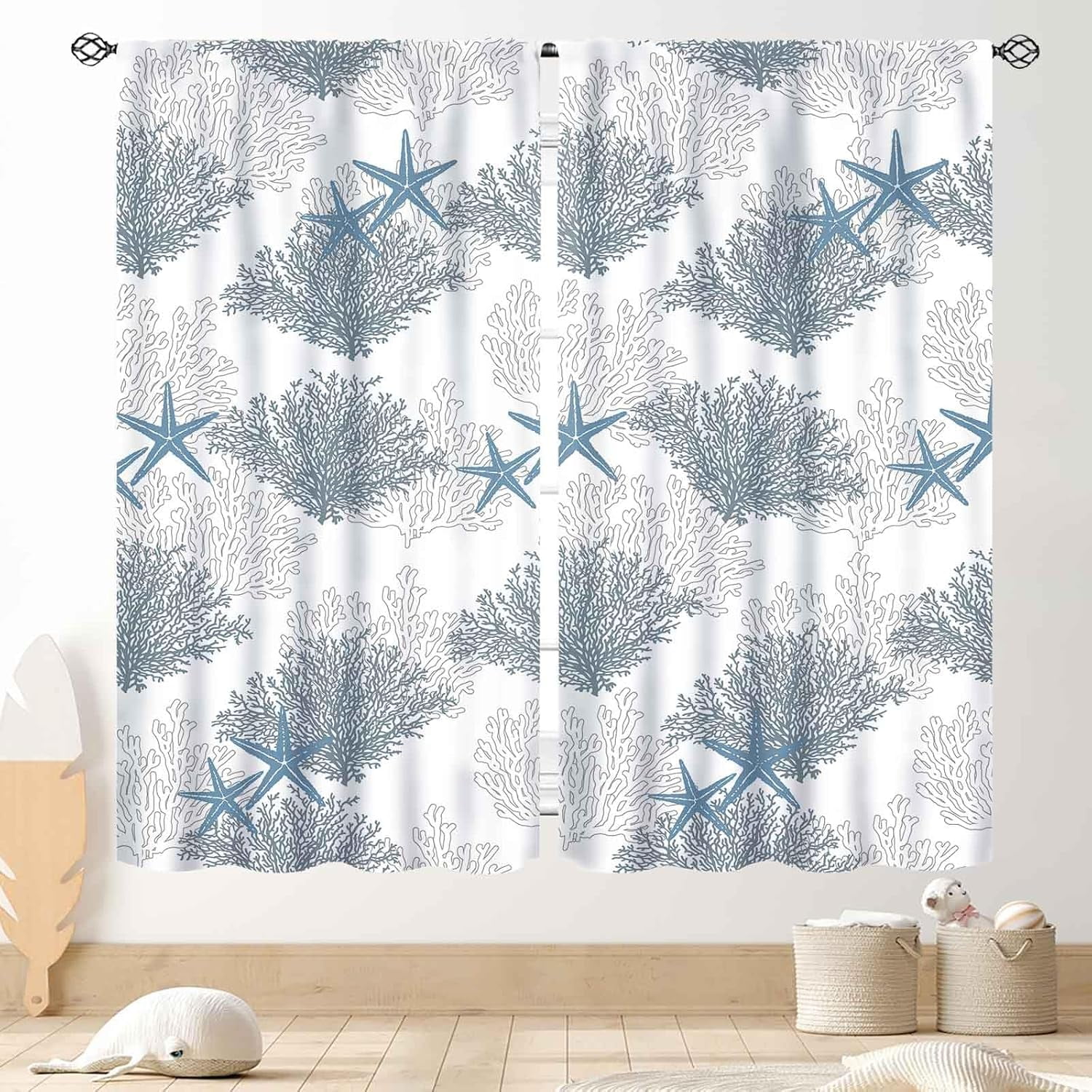 Nautcial Starifish Window Curtains, Beach Theme Coastal Seashell ...