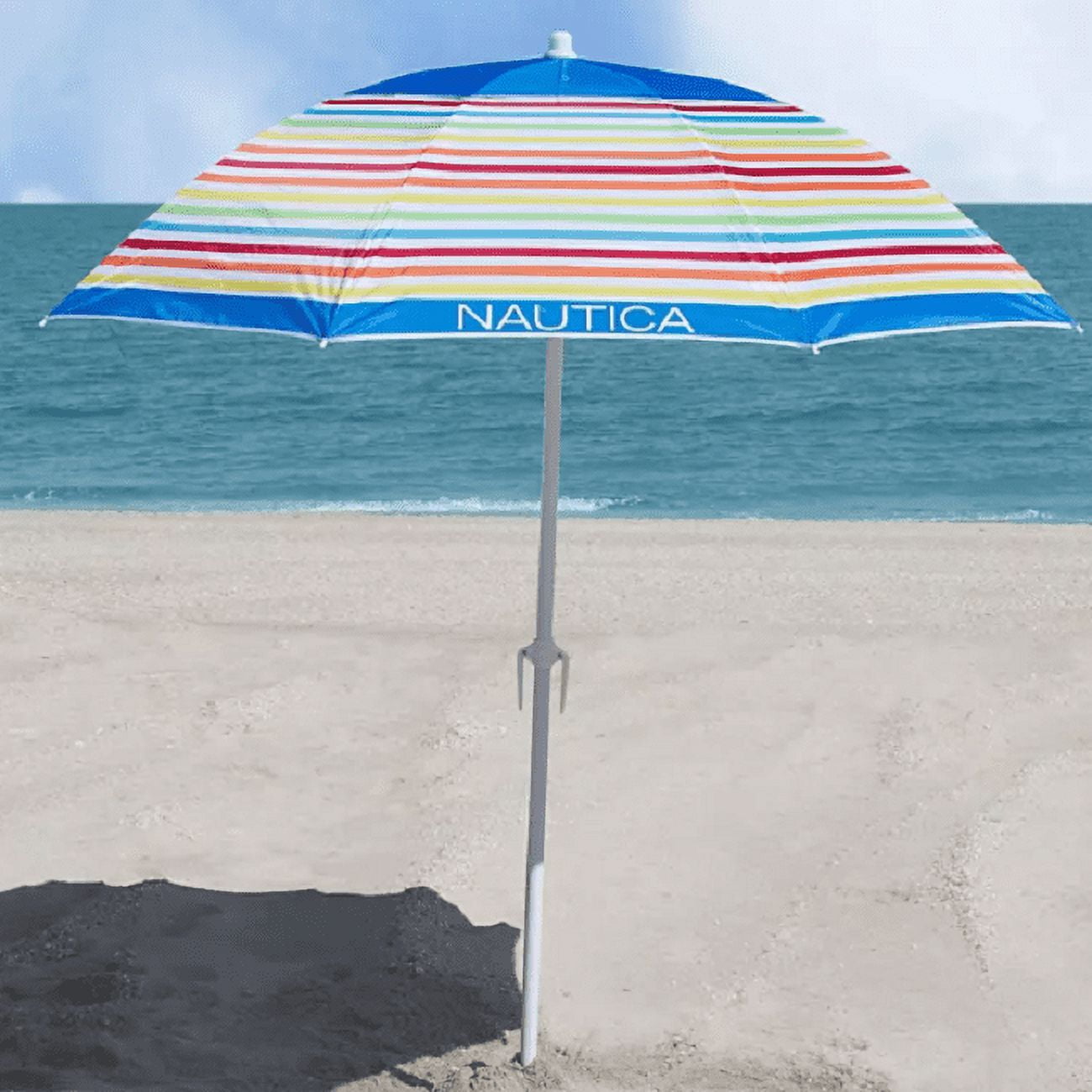 Nautica Large Vented Beach Umbrella, 7', UPF 50+, Wind Resistant, 100% ...