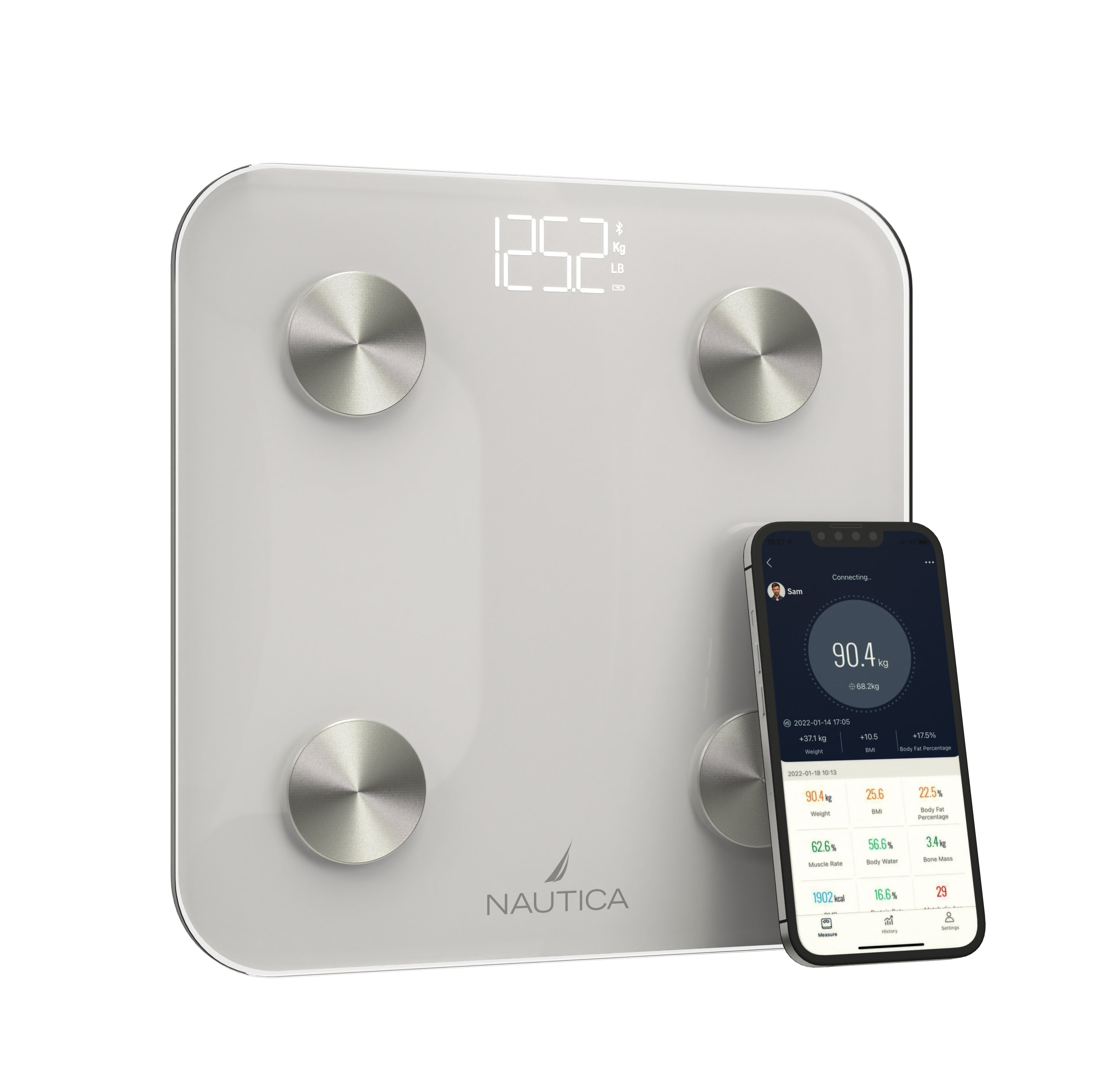 Nautica Body Tracker Smart Scale - 12 Body Metrics, Bluetooth Syncing ...