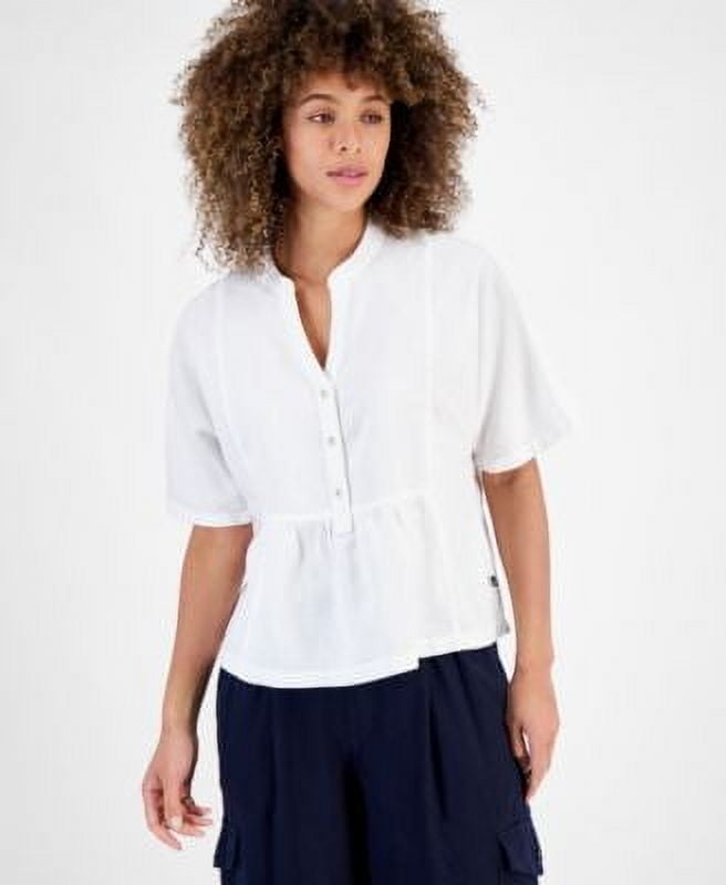 Nautica Jeans Womens Linen-Blend Peplum Top Brt White L - Walmart.com