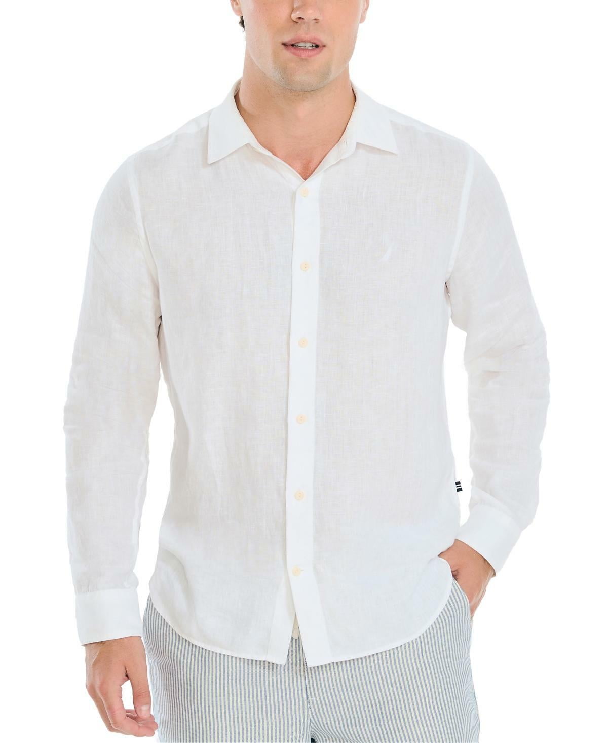 Nautica Men's Classic-Fit Long-Sleeve Button-up Solid Linen Shirt ...