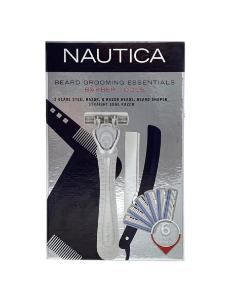 Nautica 4 Piece Beard Grooming Essentials Kit with Razor, 5 Razor ...