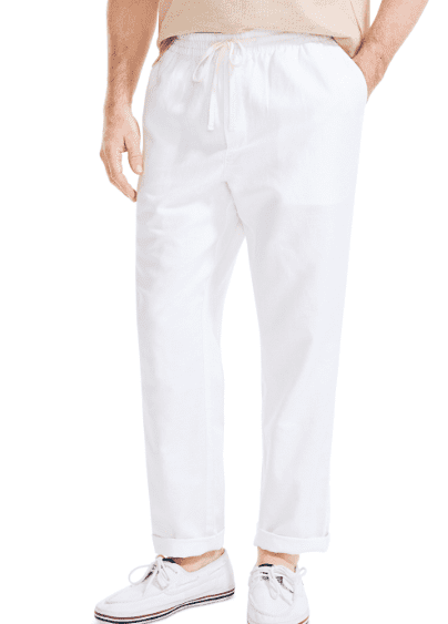 Nautica Men's White Classic-Fit Elastic Drawstring Linen Pant, Medium ...