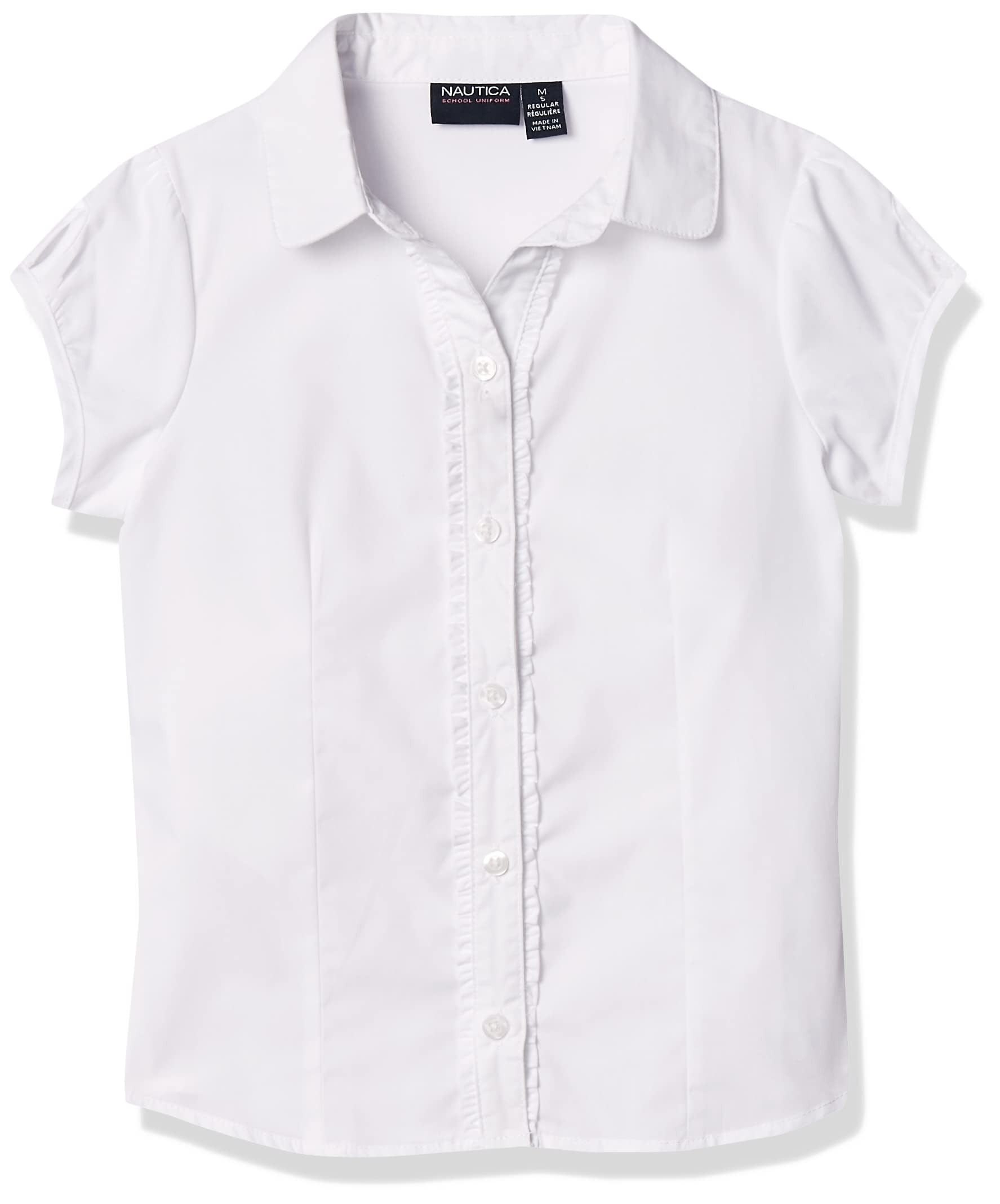 Nautica WHITE Girls' Puff-Sleeve Button-up Blouse, US Large (6 ...