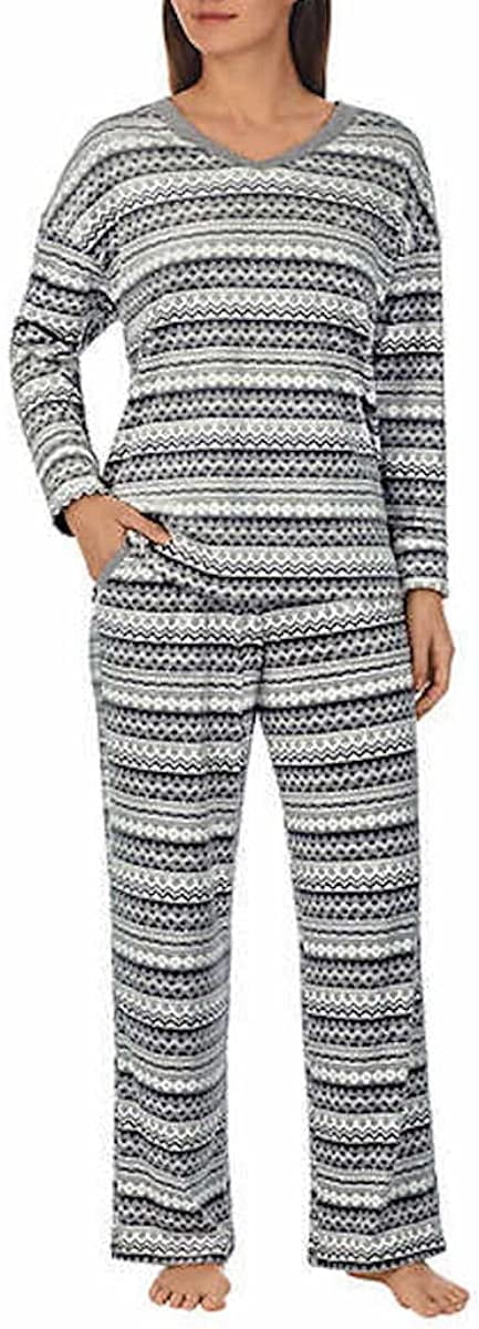 Nautica Women's 2 Piece Cozy Fleece Pajama Sleepwear Set (Gray Fairisle ...