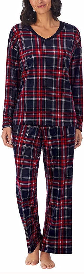 Nautica Women's 2 Piece Cozy Fleece Pajama Sleepwear Set (Red Plaid ...