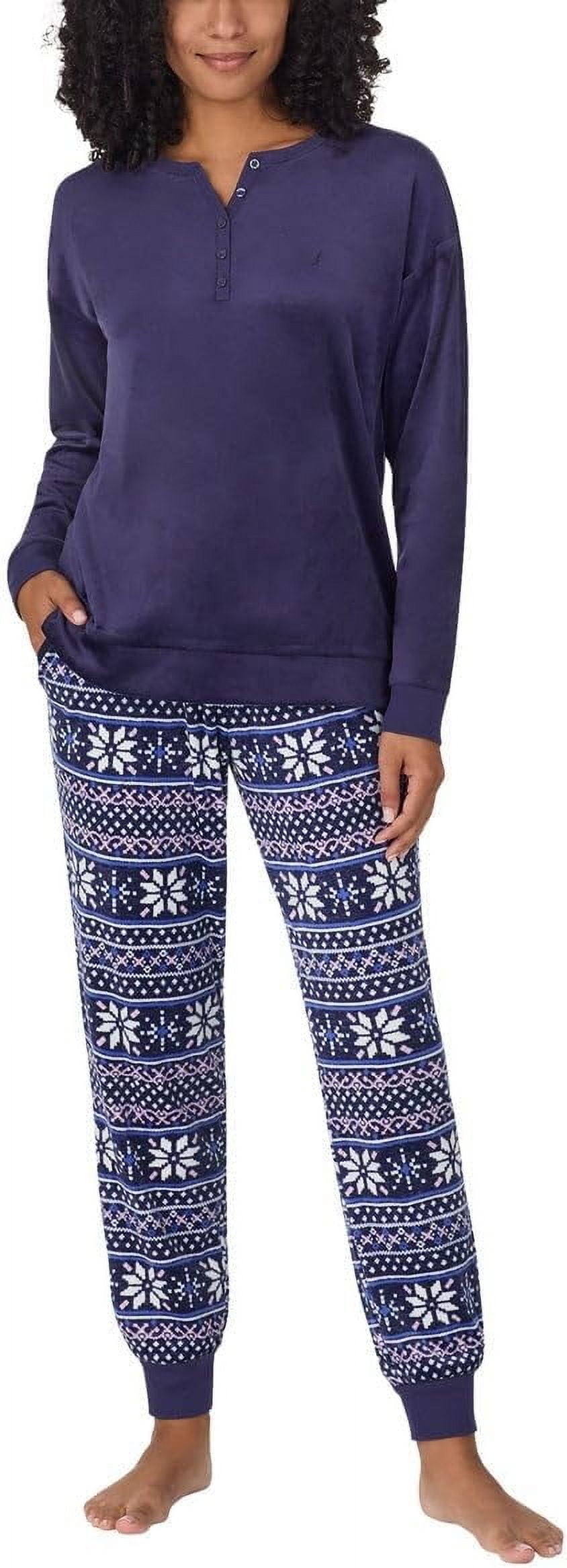 Nautica Women's 2 Piece Fleece Pajama Sleepwear Set (Blue Snow, Large ...