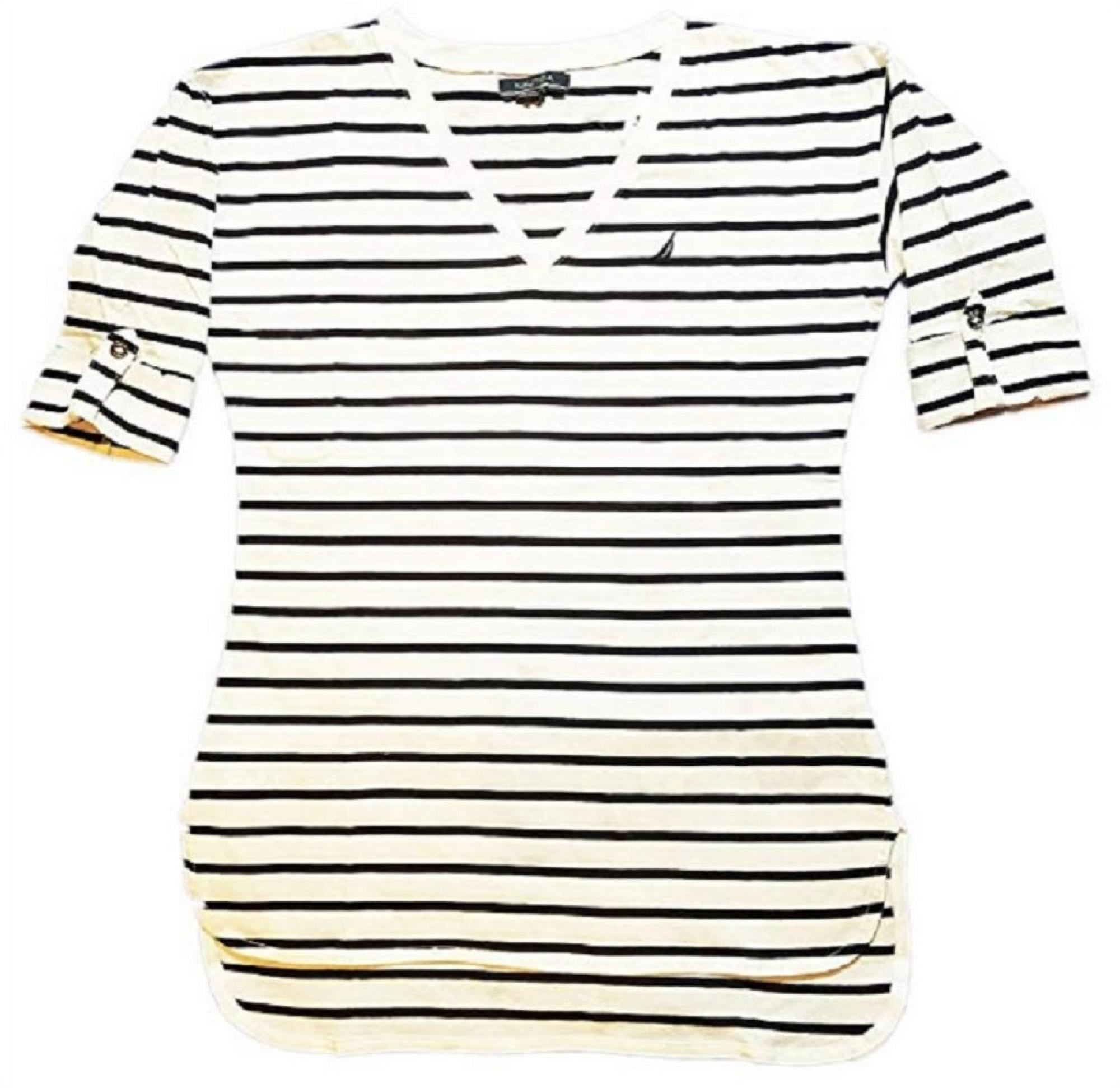 Nautica Womens V-Neck Roll-Tab High-Low Tee - Bright White Stripe ...