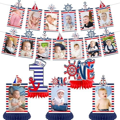 Nautical 1st Birthday Party Decorations, Anchor Sailboat 12 Monthly ...