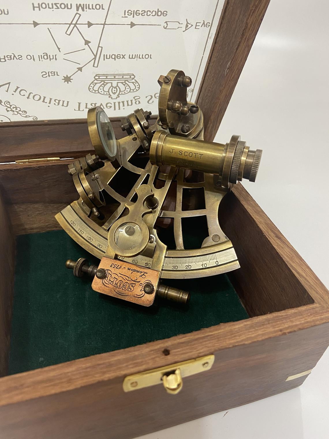 Nautical 5" Solid Brass J Scott London Sextant With Wooden Box - Marine ...