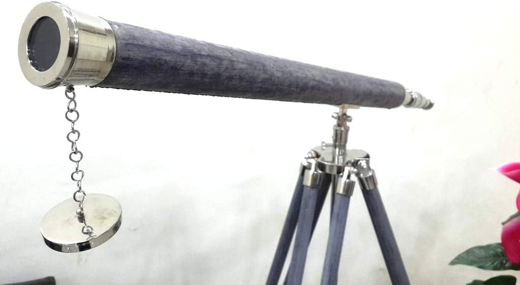 Nautical Adjustable Design Marine Navy Grey Leather Telescope Wooden ...