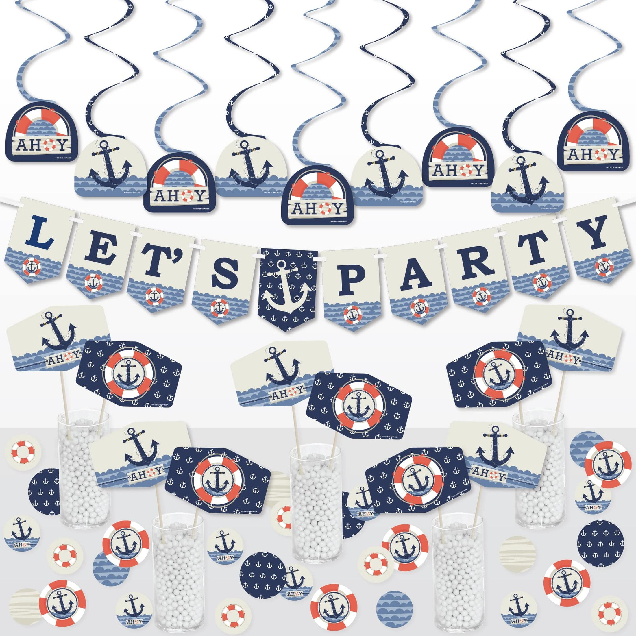 Nautical Ahoy Party Pack - Complete Baby Shower or Birthday Supplies ...
