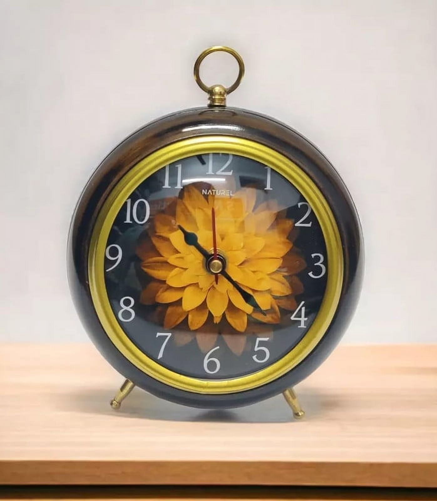 Nautical Analog Desk Clock, 4.5 in Diameter, Yellow Flower Design ...