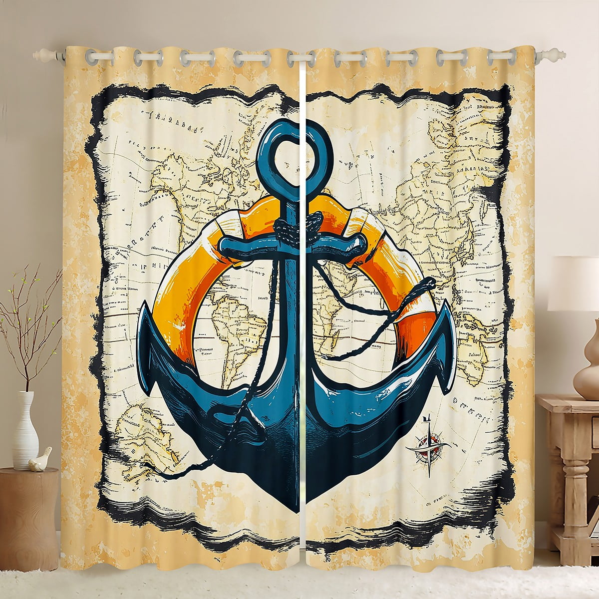 Nautical Anchor 30%-50% Blackout Curtains,Vintage Sail Curtains ...