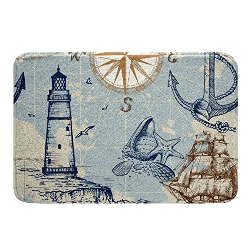 Nautical Anchor Bath Rugs Vintage Sail Boat Lighthouse Conch Starfish ...