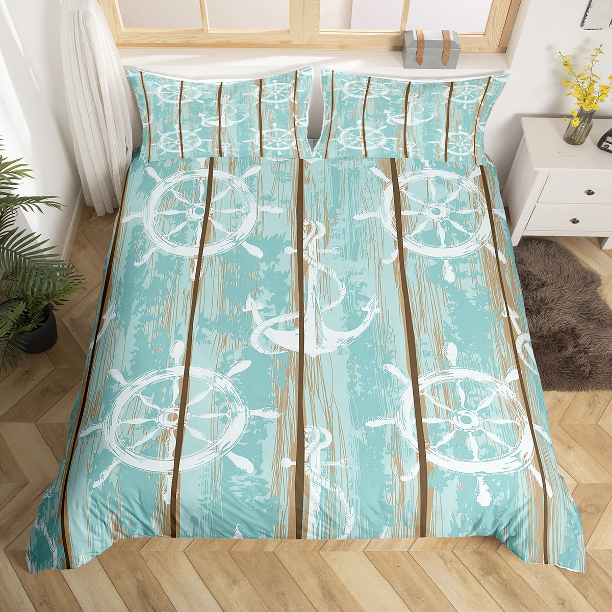 Nautical Anchor Bedding Set King, Rustic Farmhouse Style Duvet Cover ...