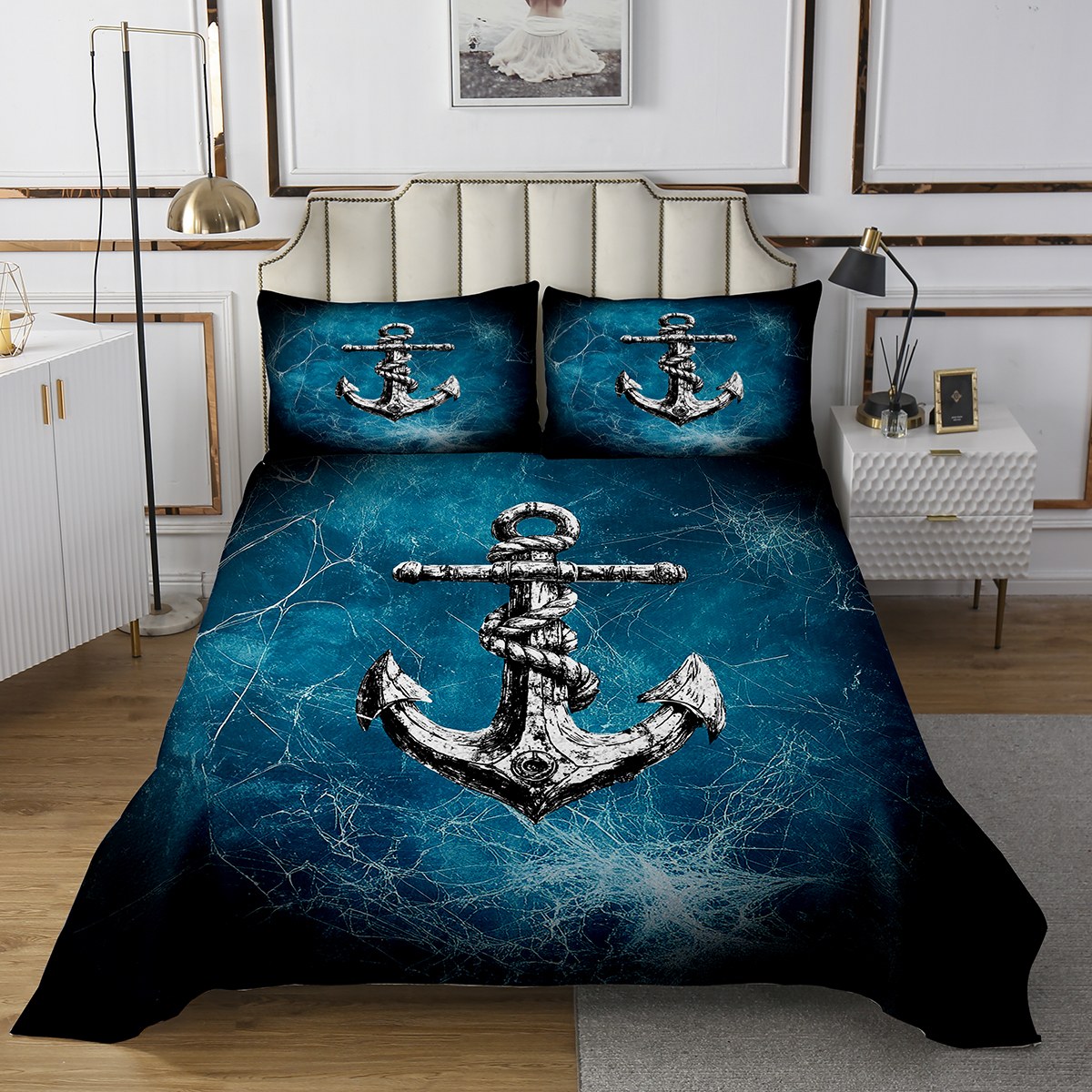 Nautical Anchor Bedspread Quilt,Navigation Ocean Adventure Theme ...