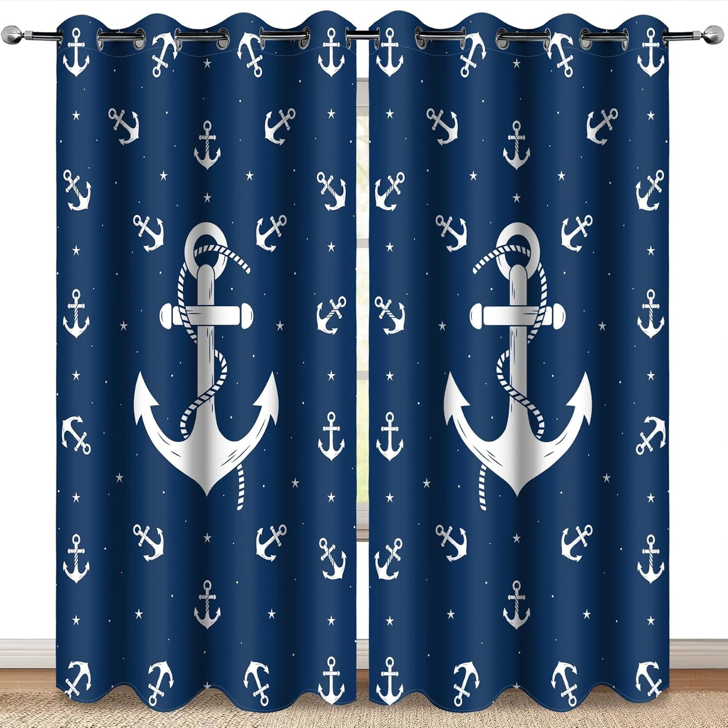 Nautical Anchor Blackout Curtains with Ocean Beach Coastal Theme for ...