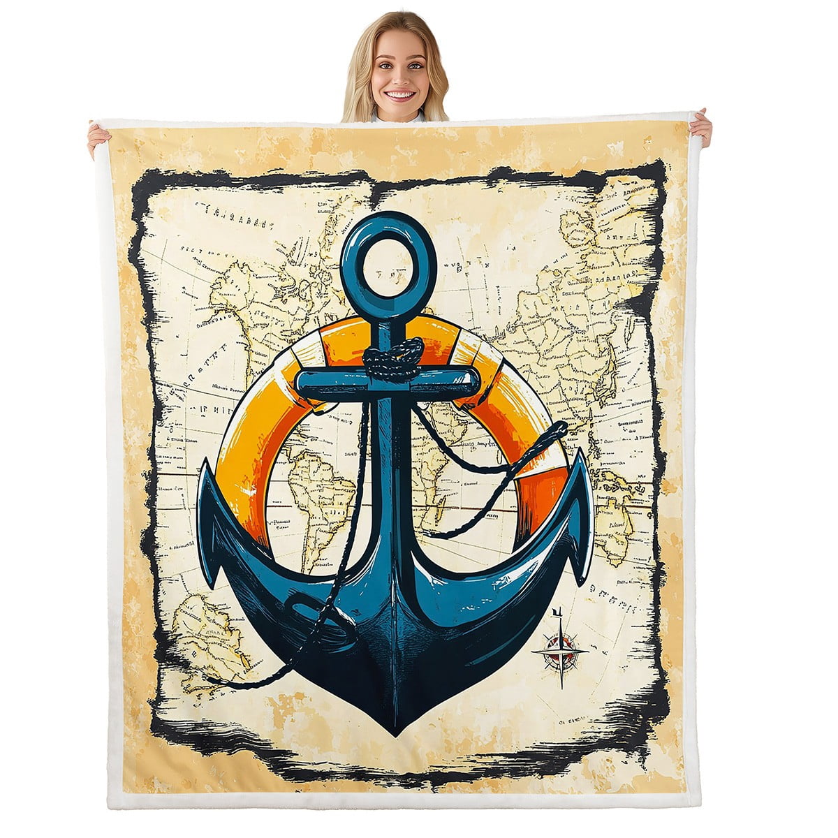 Nautical Anchor Blanket 30x40,Vintage Sail Throw Blanket,Sailboat Navy ...