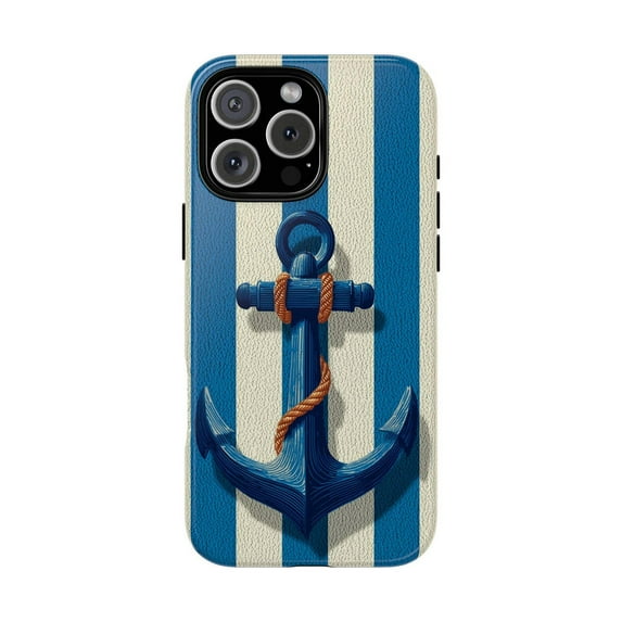 Nautical Anchor Blue White Maritime Striped Pattern Phone Case for ...