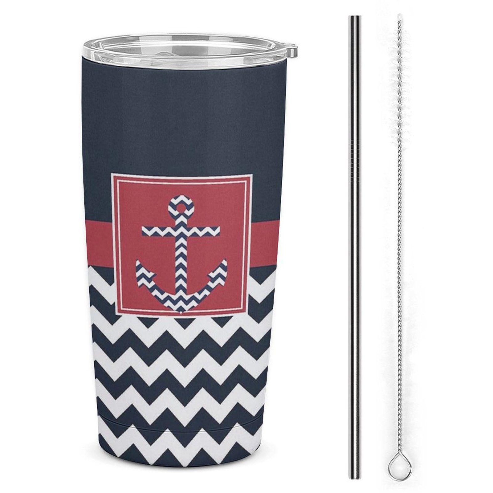 Nautical Anchor Chevron Zigzag Pattern 20oz Tumbler with Straw ...