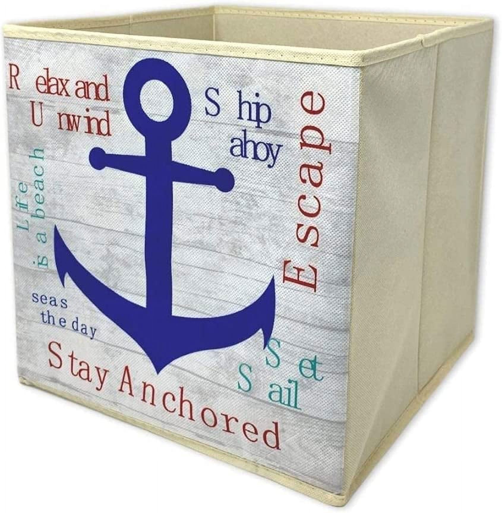 Nautical Anchor Collapsible Storage Box - Beach Themed - Organizer ...