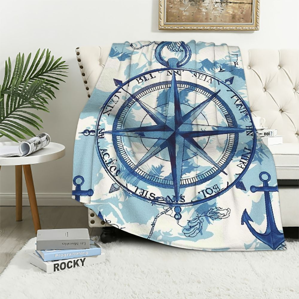 Nautical Anchor Compass Blanket Gifts for Boys Women Girls, Ocean ...