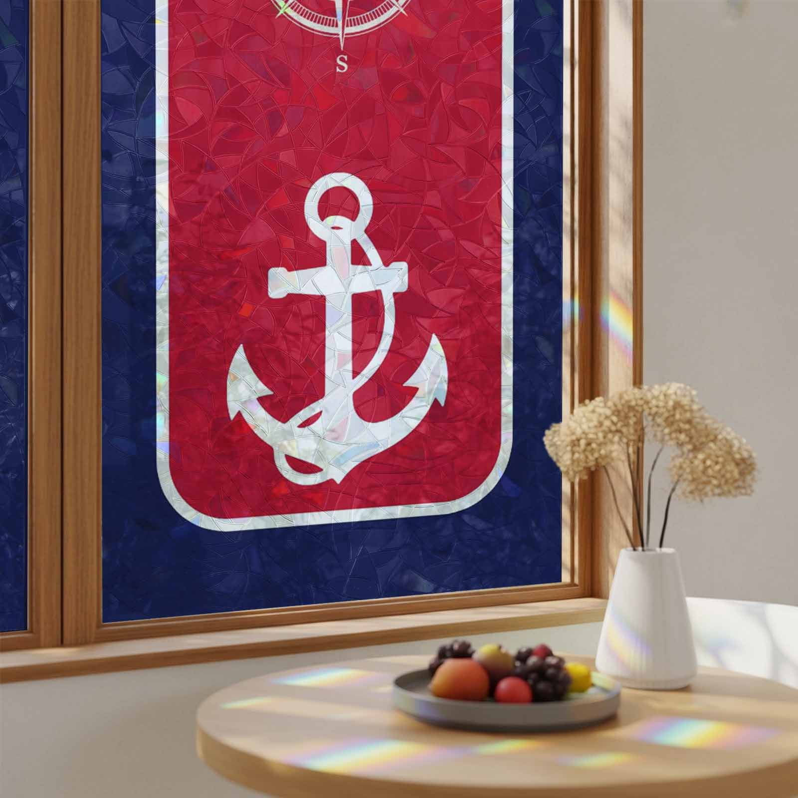 Nautical Anchor Compass Marine Theme Window Privacy Film,Heat Control ...