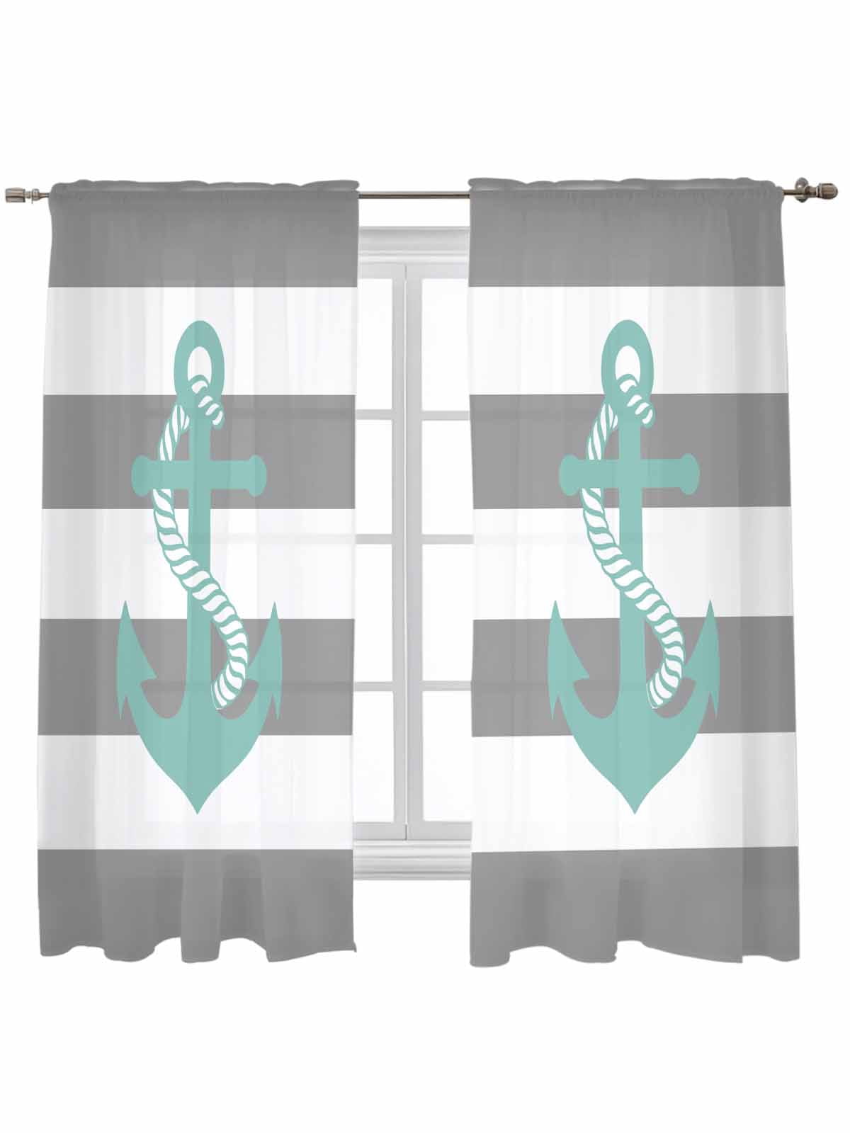 Nautical Anchor Curtains 72 Inch Length,Sheer Curtains for Bedroom ...