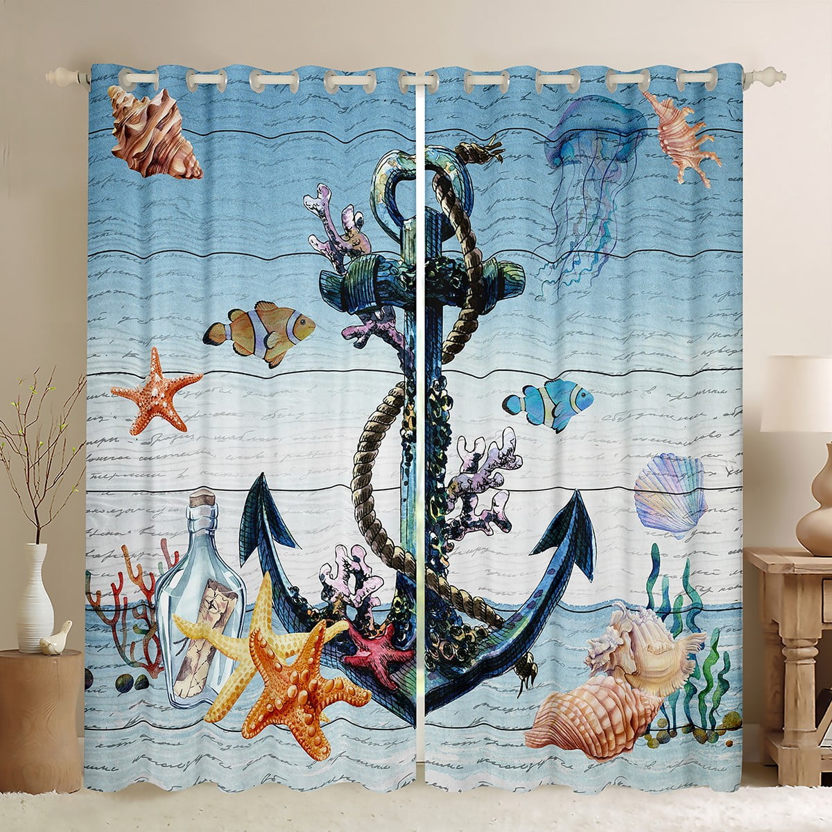 Nautical Anchor Curtains & Drapes Ocean Themed Curtains, Starfish ...