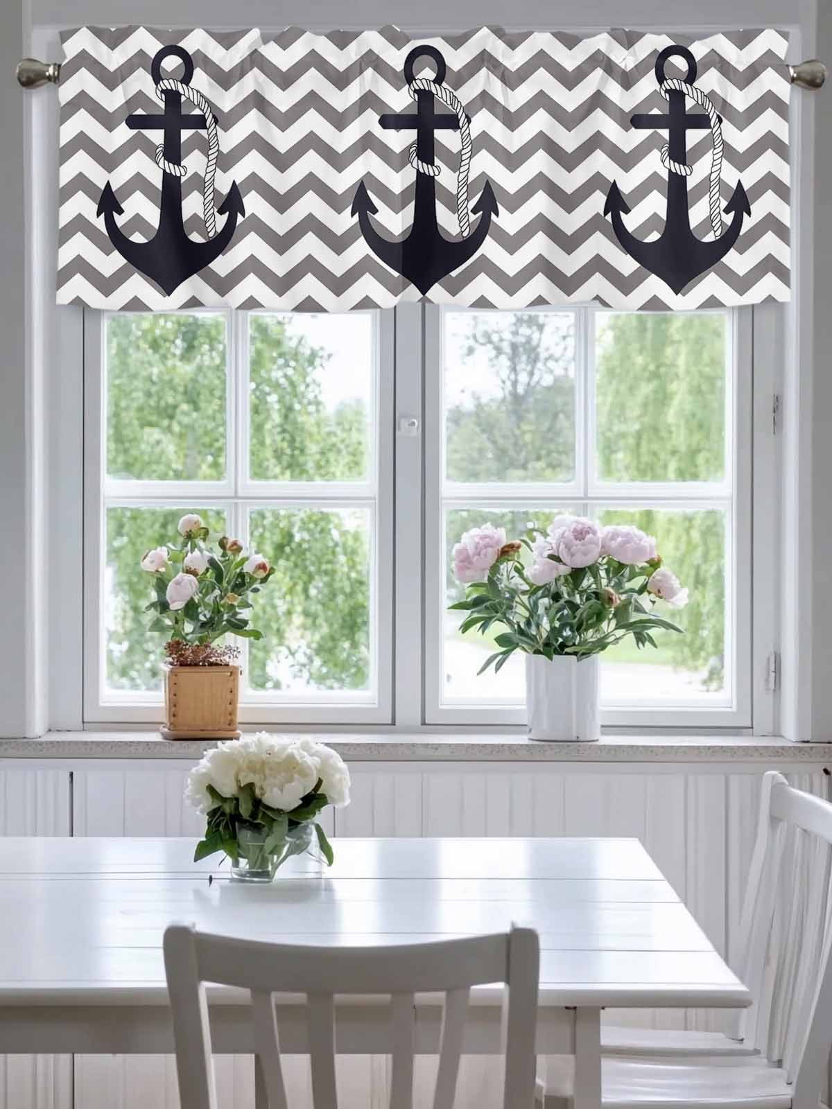 Nautical Anchor Dark Blue Valances for Windows,Kitchen Valance Rod ...