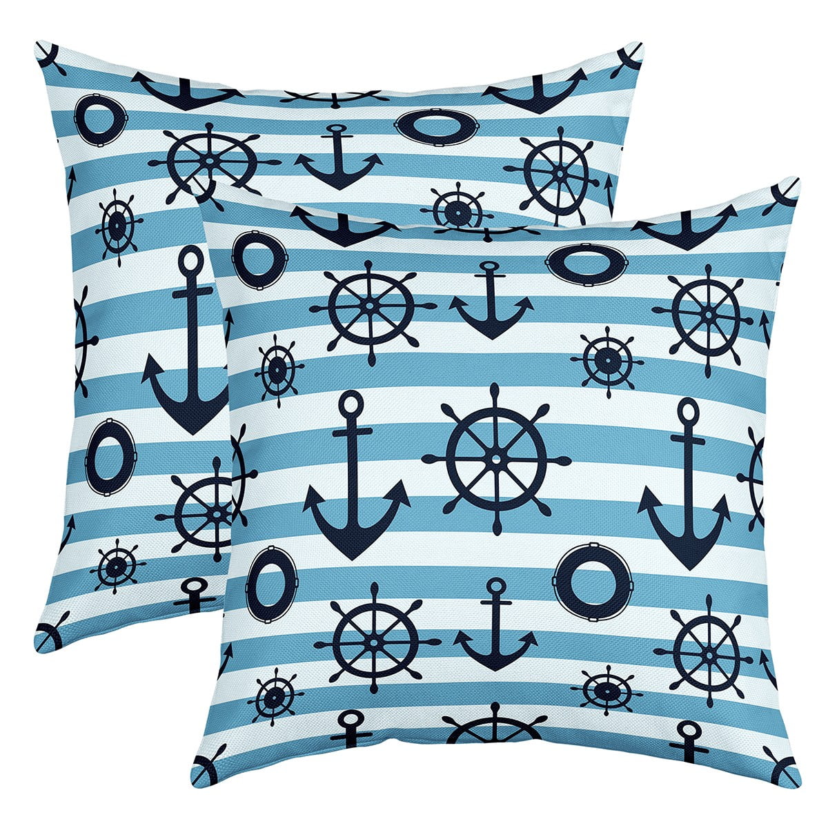 Nautical Anchor Decorative Square Pillow Cases, Navy Blue And White ...