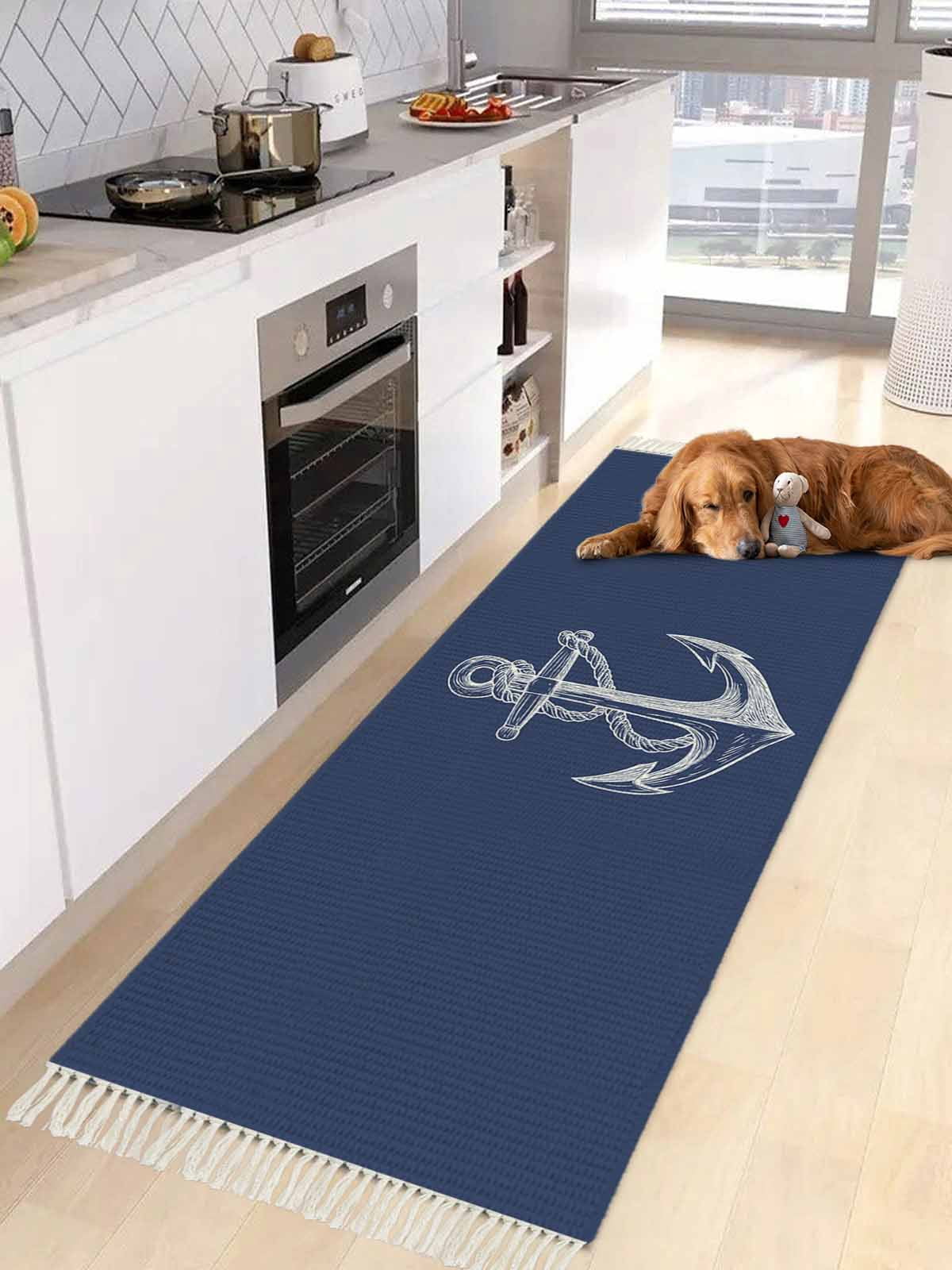 Nautical Anchor Entryway Runner Rug 2x4ft,Navy Blue Coastal Marine ...